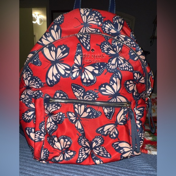 kate spade | Bags | Kate Spade Red And Blue Backpack With Butterfly ...